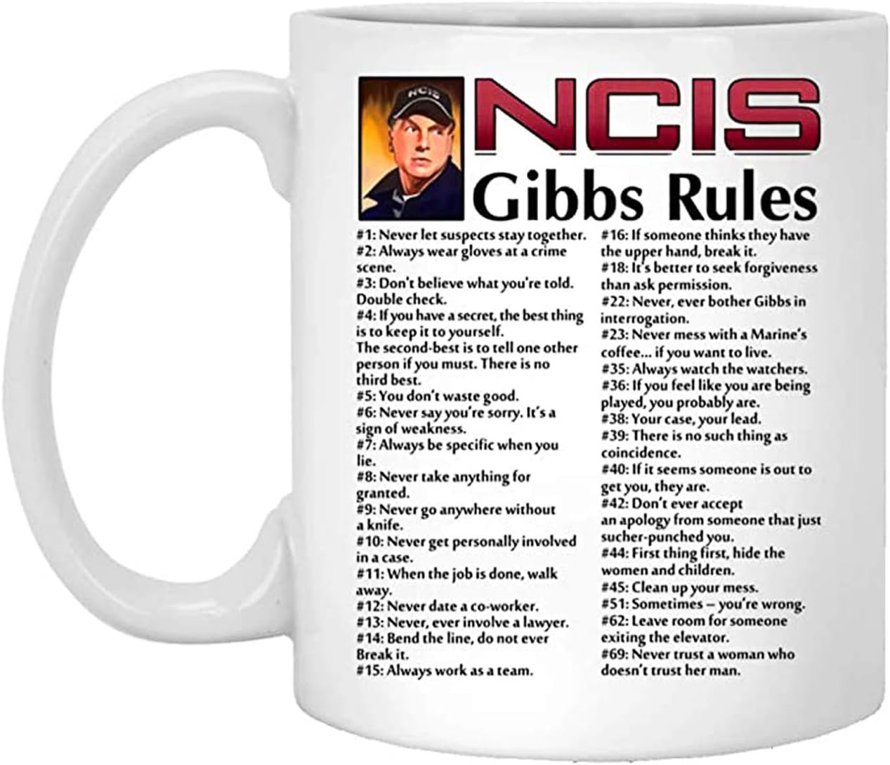 Amazon.com: NCIS Gibbs Rules 69 Rules Coffee Ceramic Mug Travel Cup ...