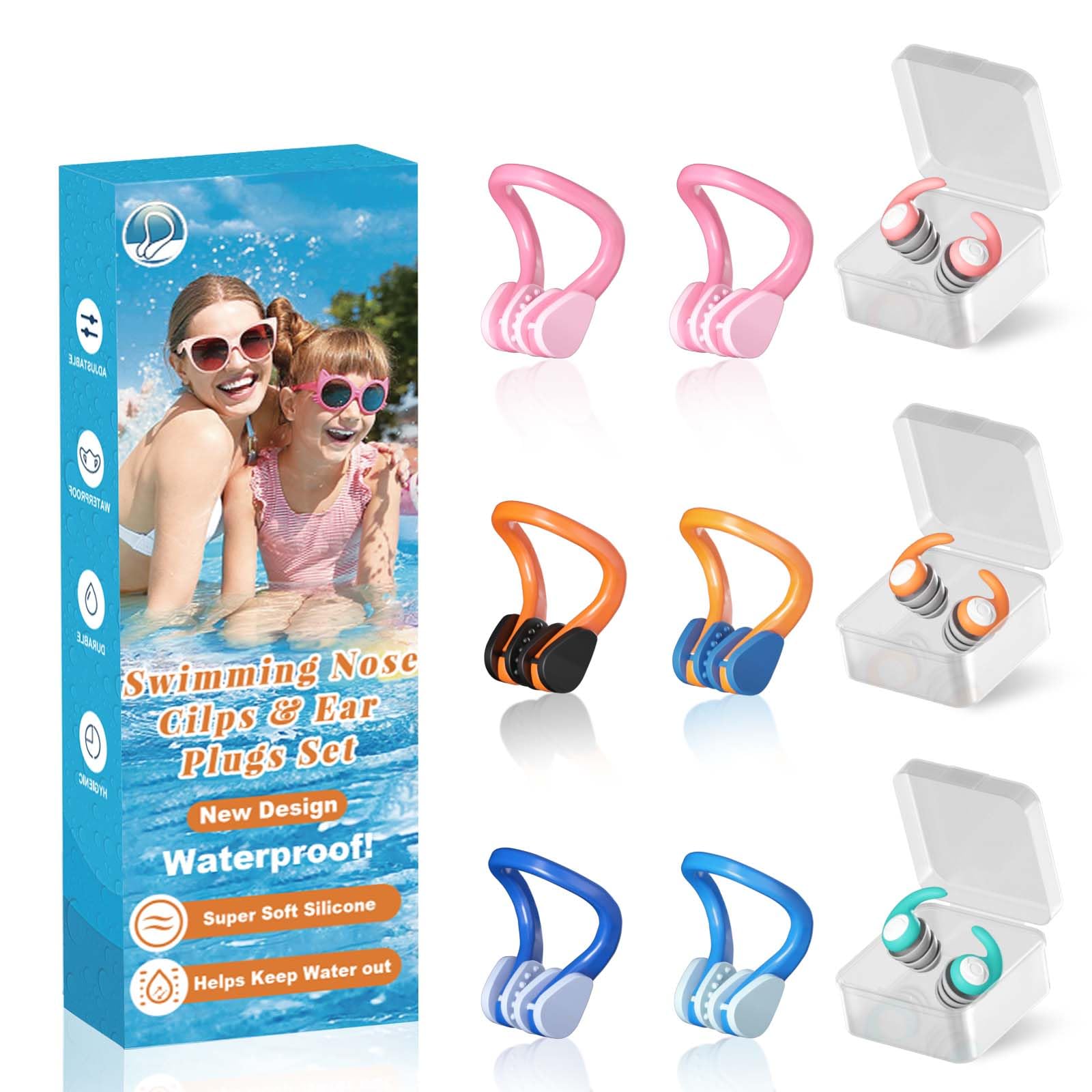 Swimming Nose Clip Ear Plugs - 9 Packs Silicone Swim Nose Plugs with ...