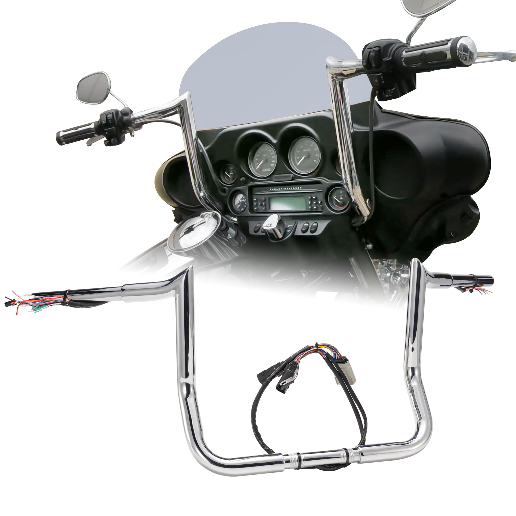 Prewired 12" Rise 2008-2013 Street Glide Handlebars Ape Hangers with ...