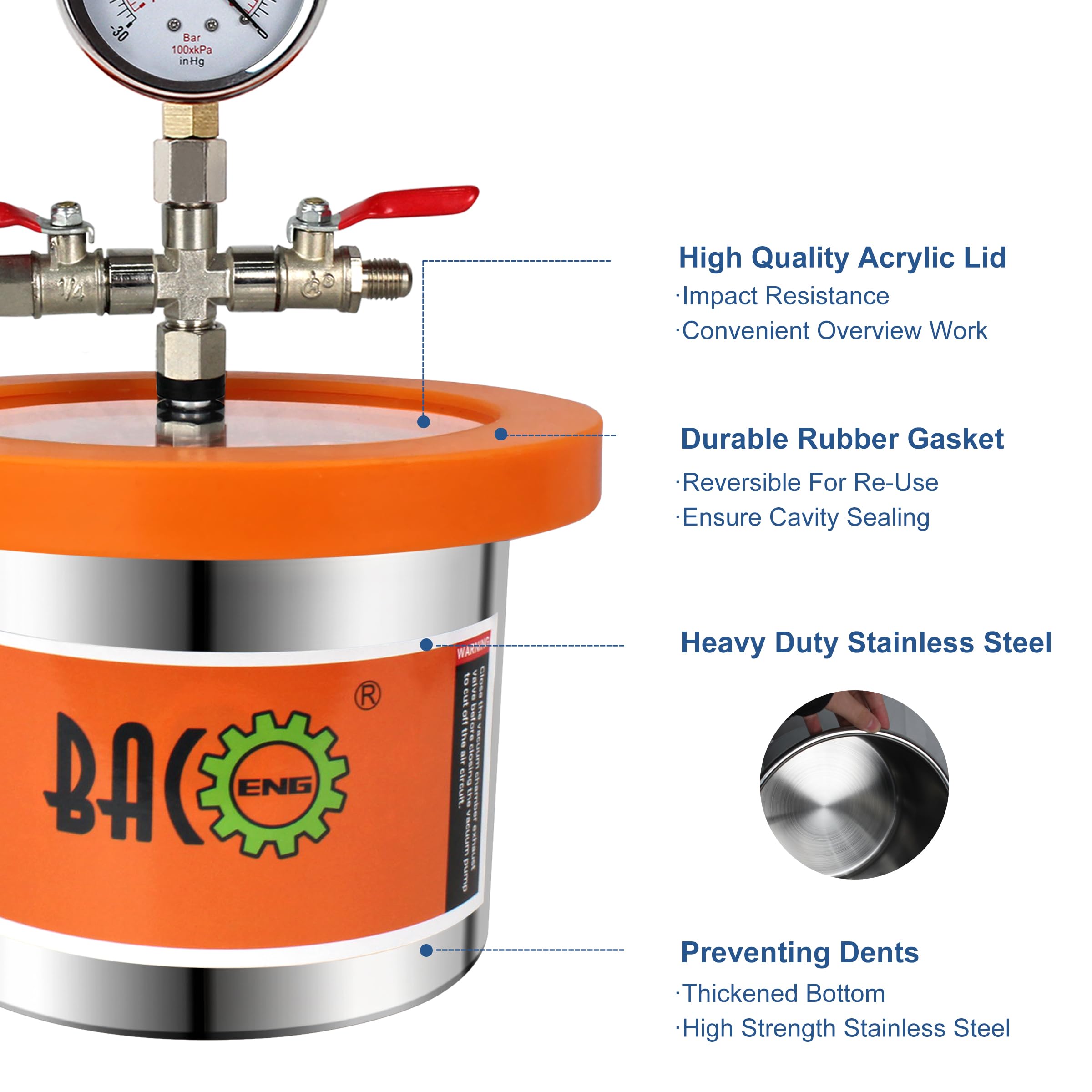 BACOENG Universal Vacuum Chamber Series: 1.2 Quart Stainless Steel ...