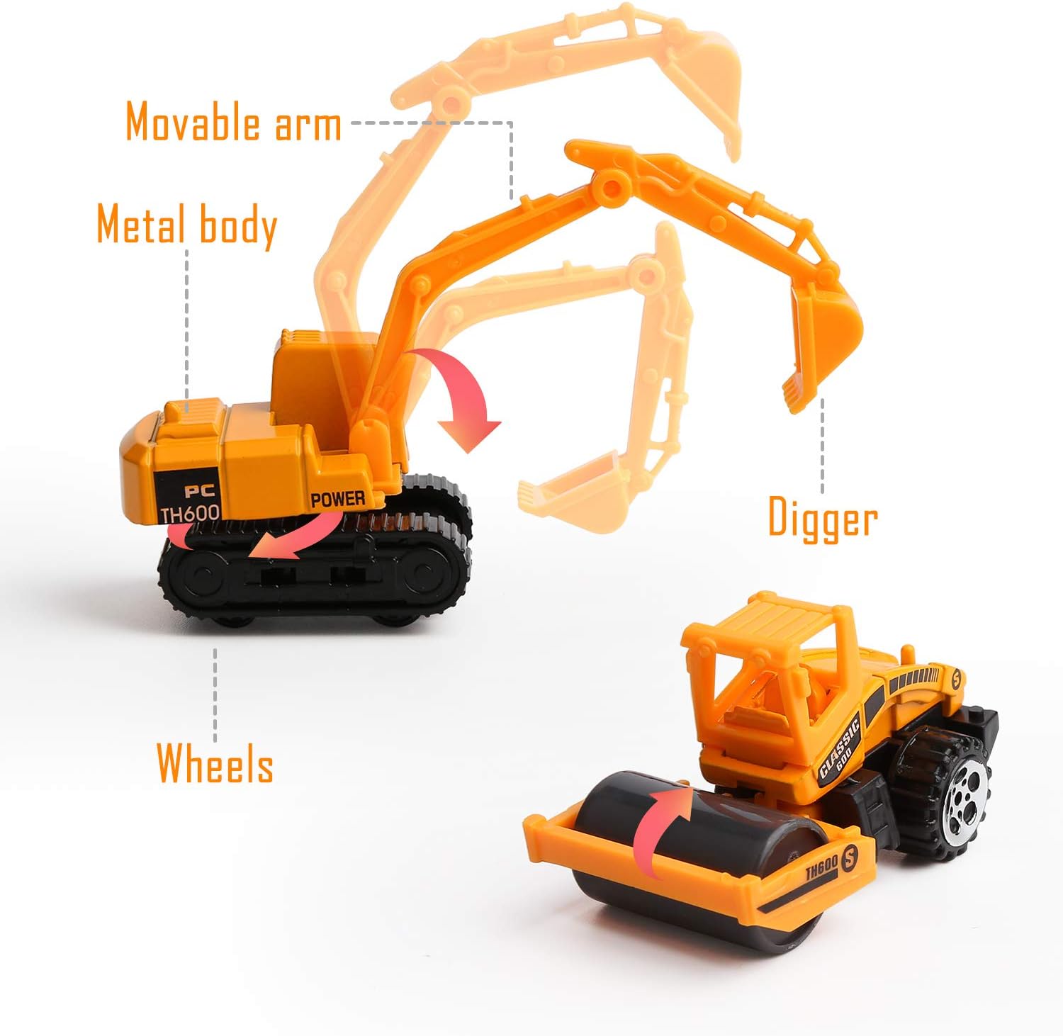 Construction Vehicles Excavators Truck Toy, Mini Digger Dumper ...