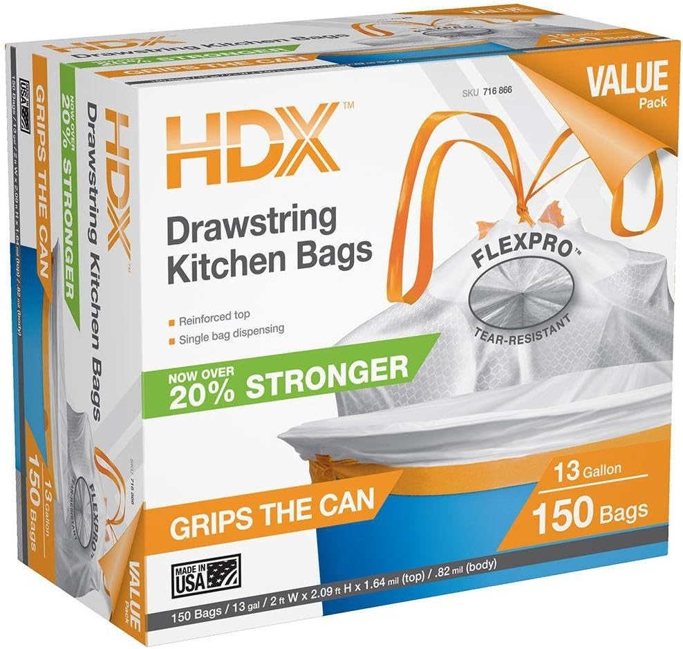 Amazon.com: HDX 13 Gal. FlexPro Reinforced Top Drawstring Kitchen Bags ...