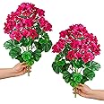 Amazon.com: QIANYUN Fake Flowers-19in Artificial Geranium Plastic Flowers for Outdoors Indoor ...