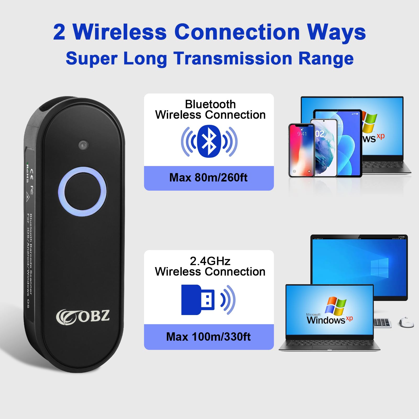 Mua OBZ Mini 2D Bluetooth Barcode Scanner, 2.4G Wireless Barcode Scanner, 3-in-1 Portable ...