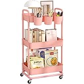 Amazon.com: JIUYOTREE 4-Tier Plastic Rolling Storage Cart Utility Cart ...