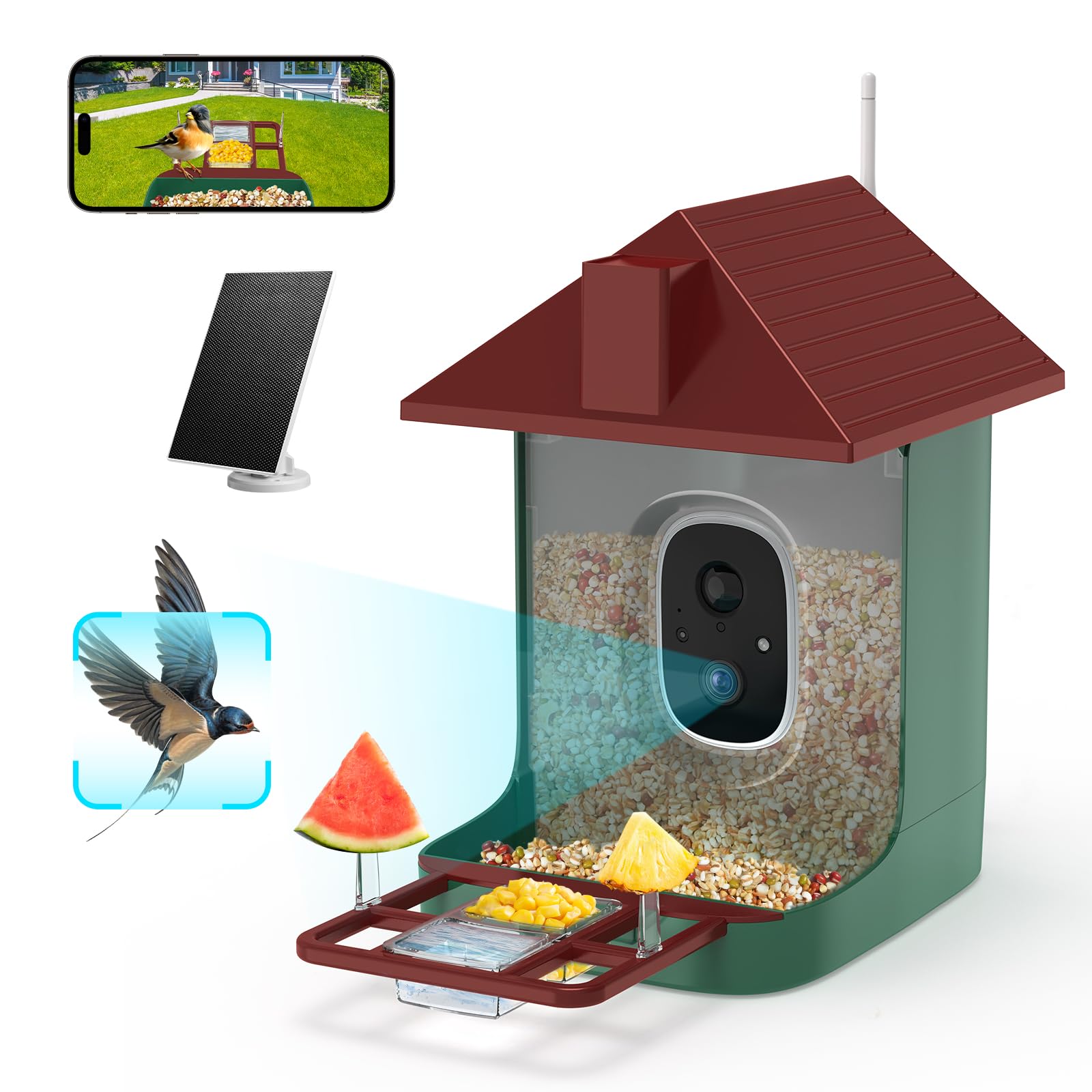Smart Bird Feeder with Camera, 5200mAh Battery with Solar Panel, 2K ...