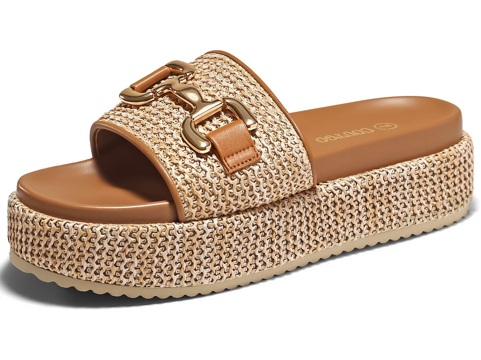 Coutgo Womens Platform Sandals Raffia Espadrilles Metal Chain Slip on ...
