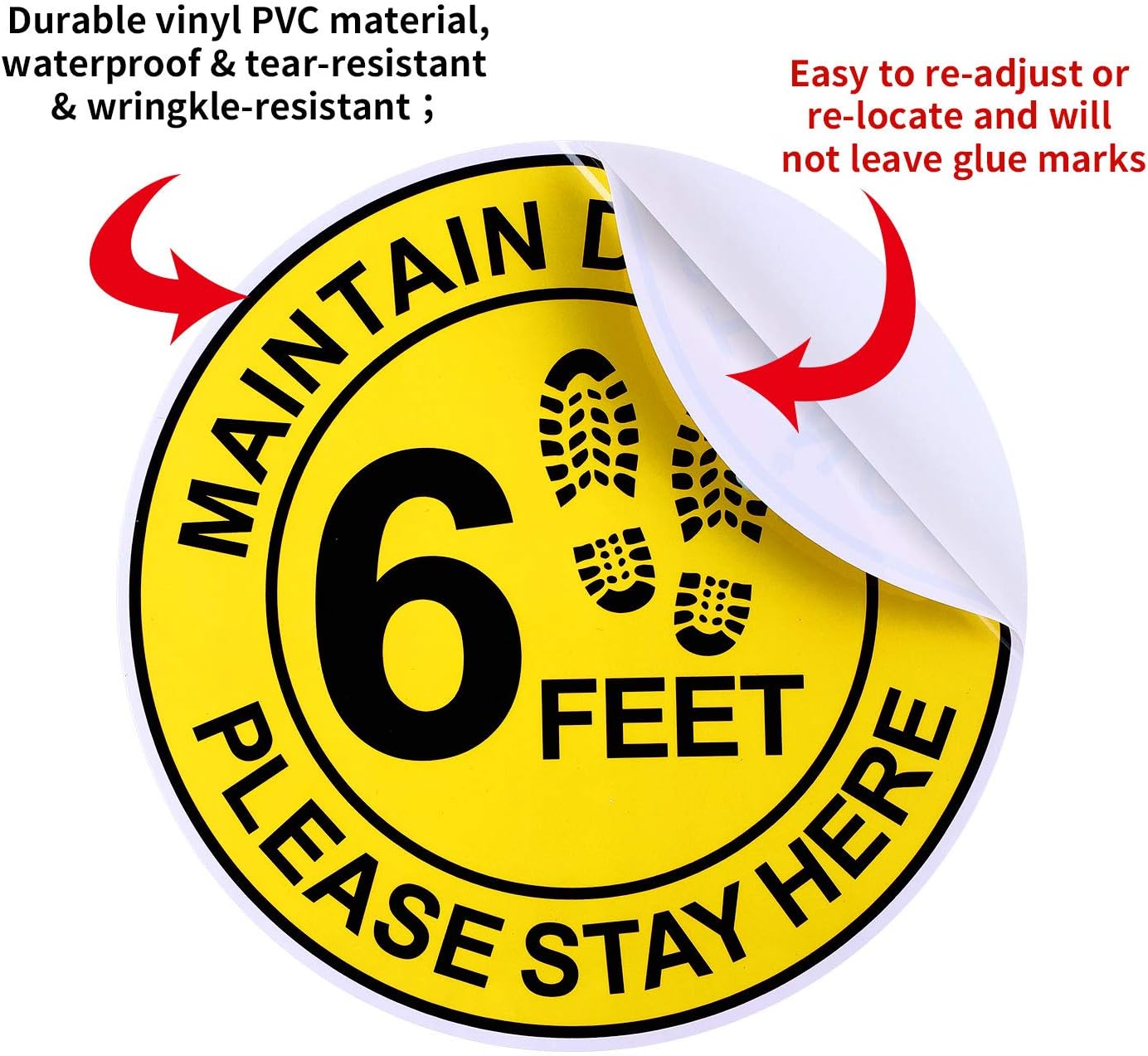 25 Packs 6 Feet Social Distancing Floor Decal Stickers, Safety Floor ...