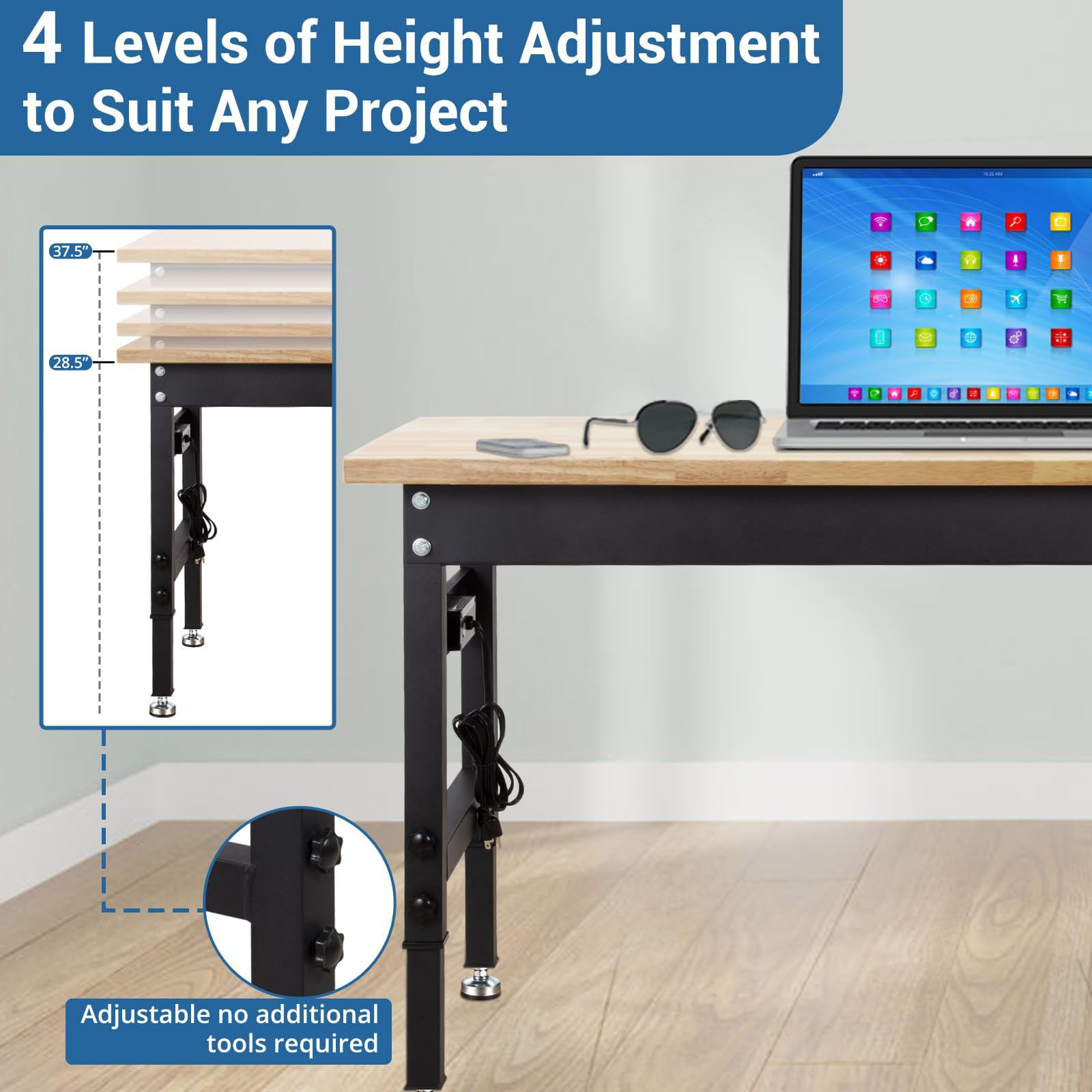 Mua Work Bench, 48" Adjustable Height Work Table, Heavy Duty Oak Wood ...