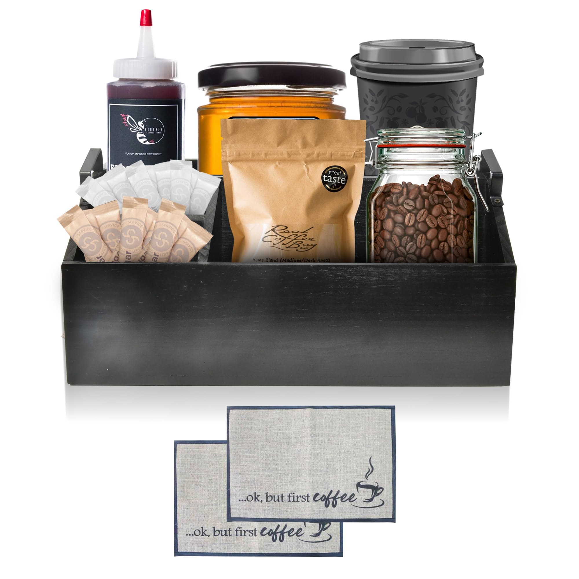 Coffee Bar Station Organizer for Counter, Wood Coffee and Tea Condiment ...