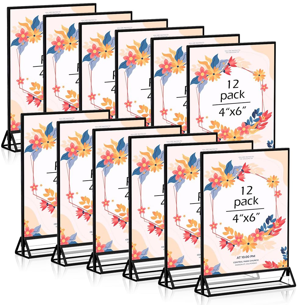 kuchisity 12PCS Acrylic Black Sign Holders, Wedding Table Sign Double ...