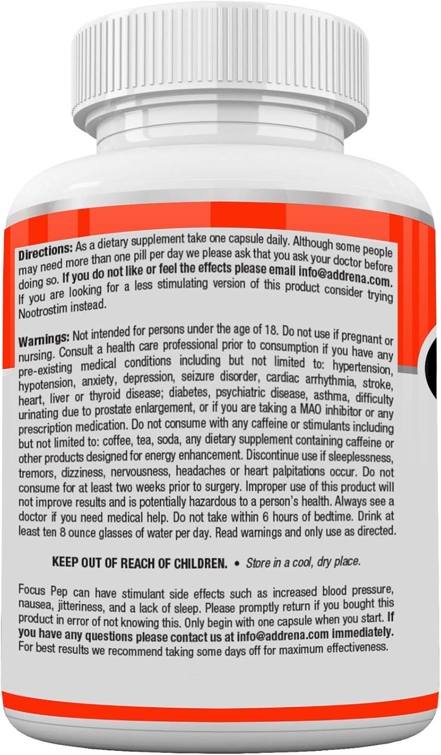 Addrena Focus Pep OTC Stimulants Brain Boosting Dietary Supplement ...