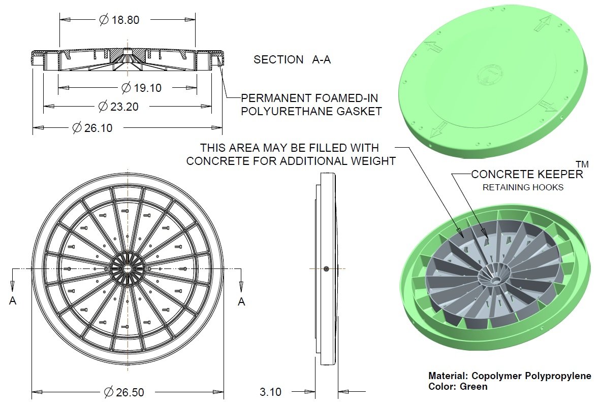 TUF-Tite 24" Heavy Duty Flat Riser Lid for TUF-Tite Risers or ...