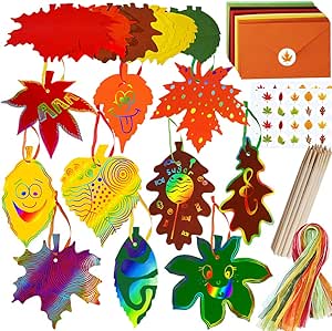 Amazon.com: Supla 50 Sets Colorful Magic Color Scratch Fall Leaves Fall ...