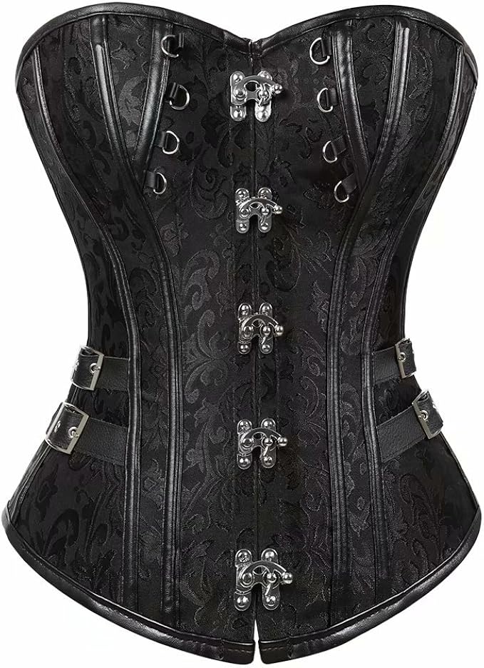 jutrisujo Steampunk Corset Bustier top Leather Basques Womens Burlesque ...