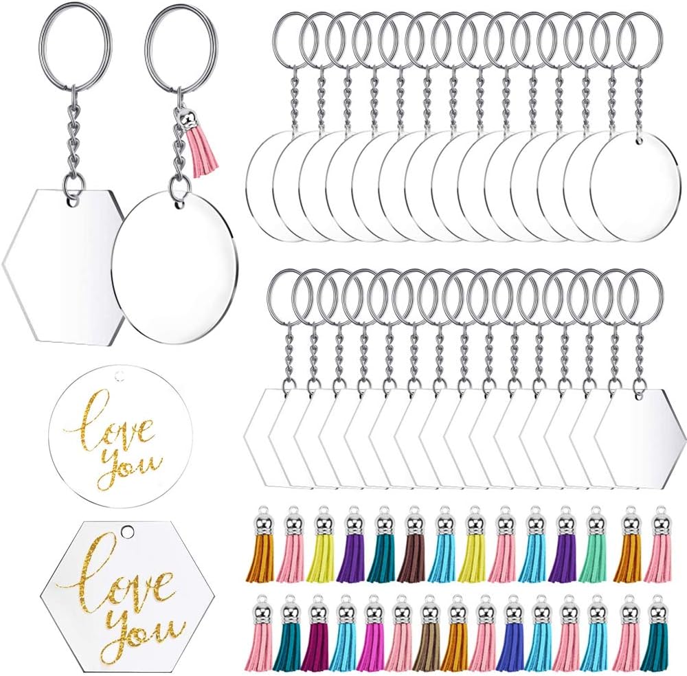 Acrylic Keychain Blanks 30 Set Transparent Circle Discs Hexagon Pendant ...