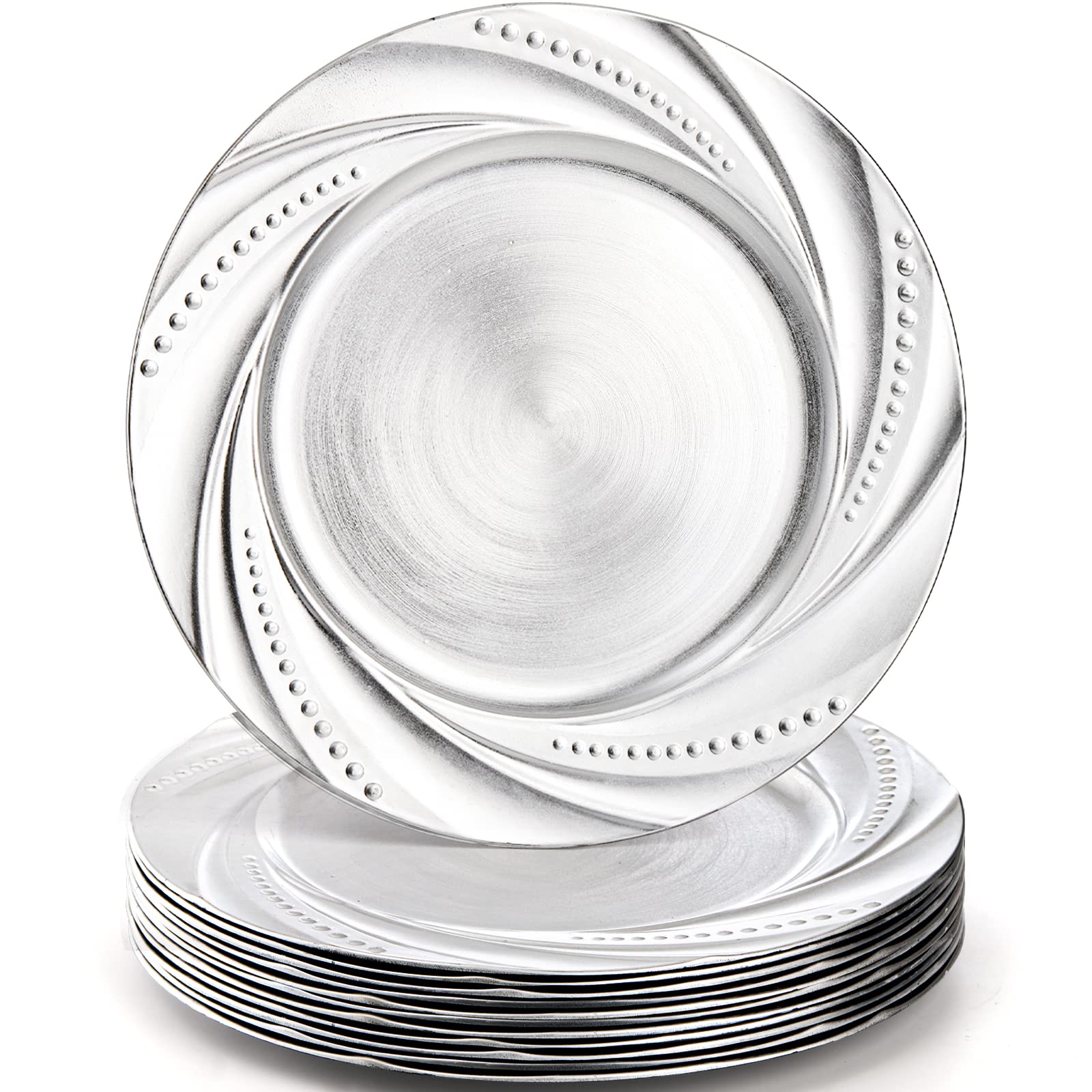 ZENFUN 12 Pack 13 inch Silver Charger Plates, Plastic Plate Chargers ...
