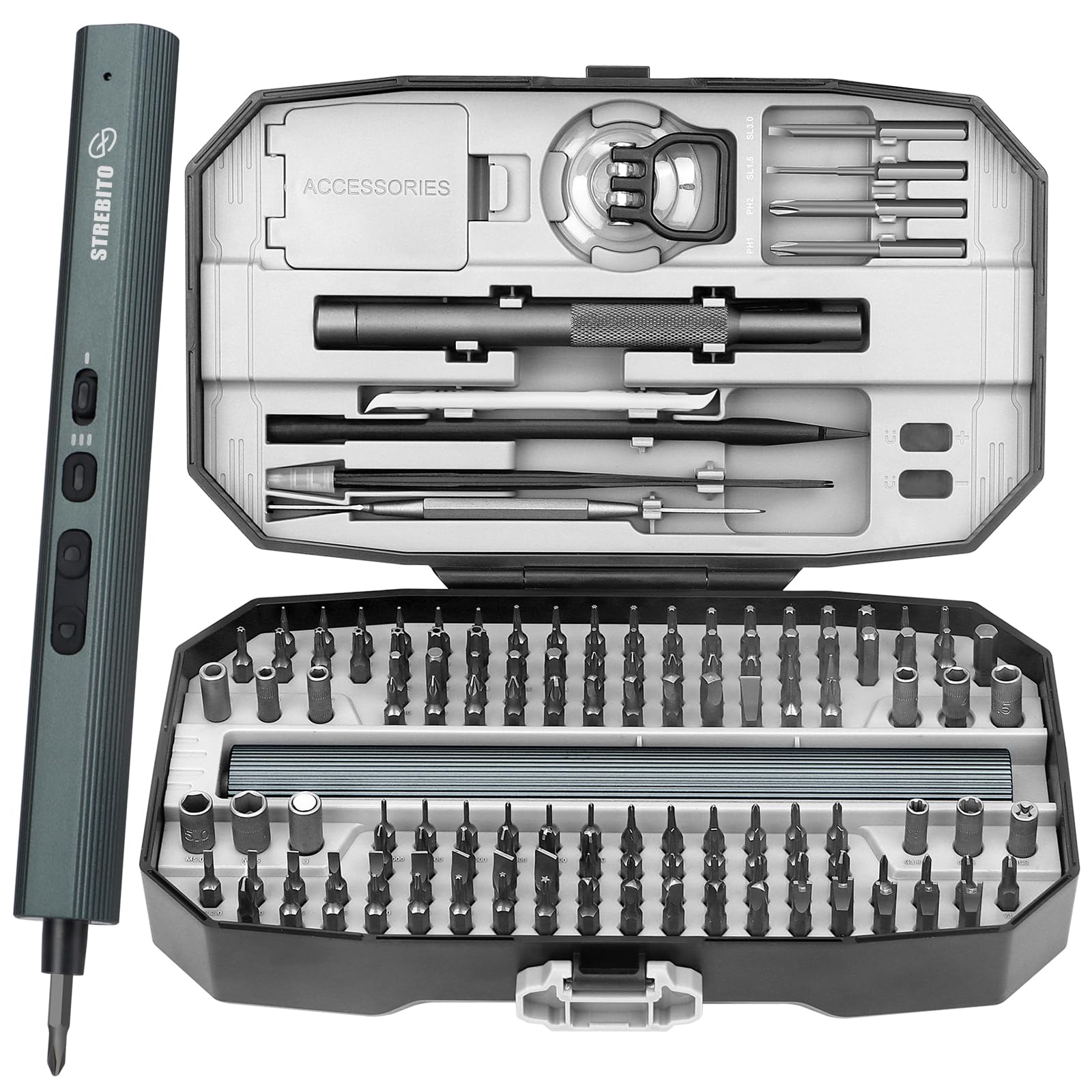 STREBITO Mini Electric Screwdriver, 155 in 1 Electric Precision Screwdriver Set with 140 S2 ...
