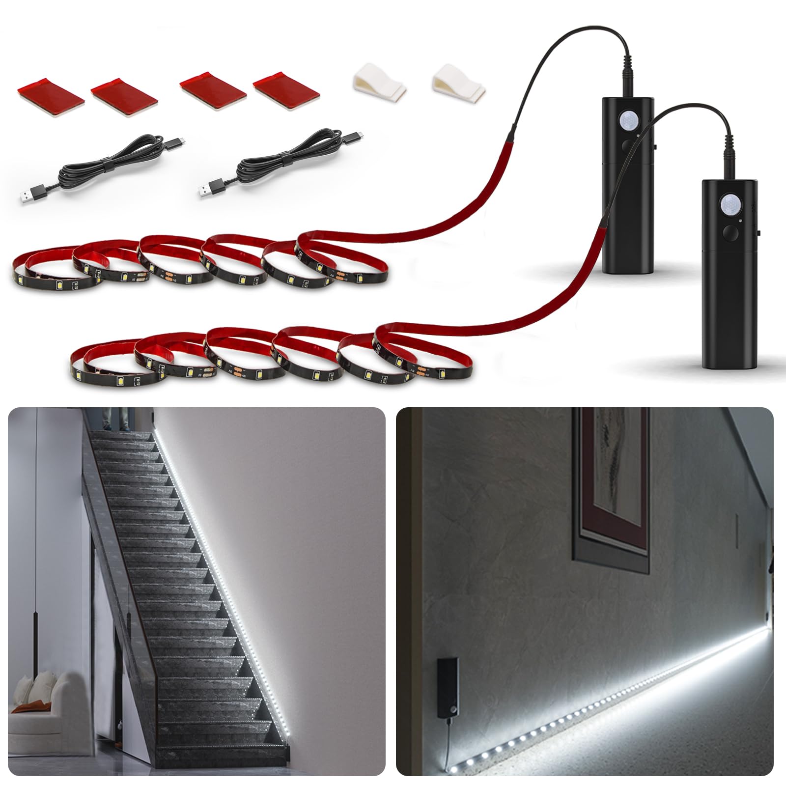 WOBANE Motion Sensor Closet Strip Lights, Rechargeable Motion Activated ...