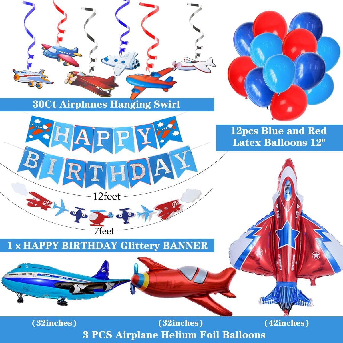 Airplane Aviator Themed Party Decoration-Silver Glitter Happy Birthday ...