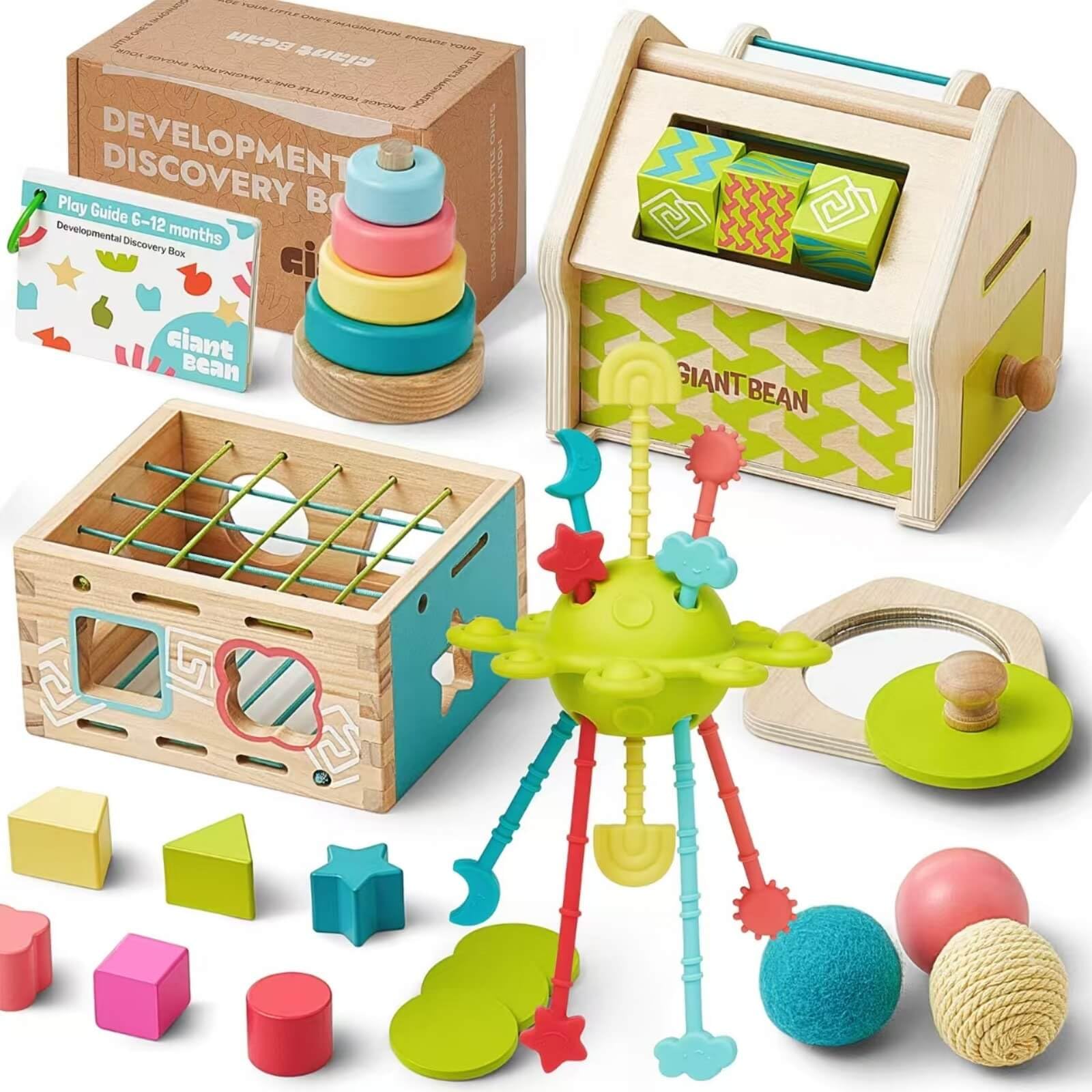 Montessori Toys Set for Baby 6-12 Month,5-in-1 Wooden Learning Toys ...