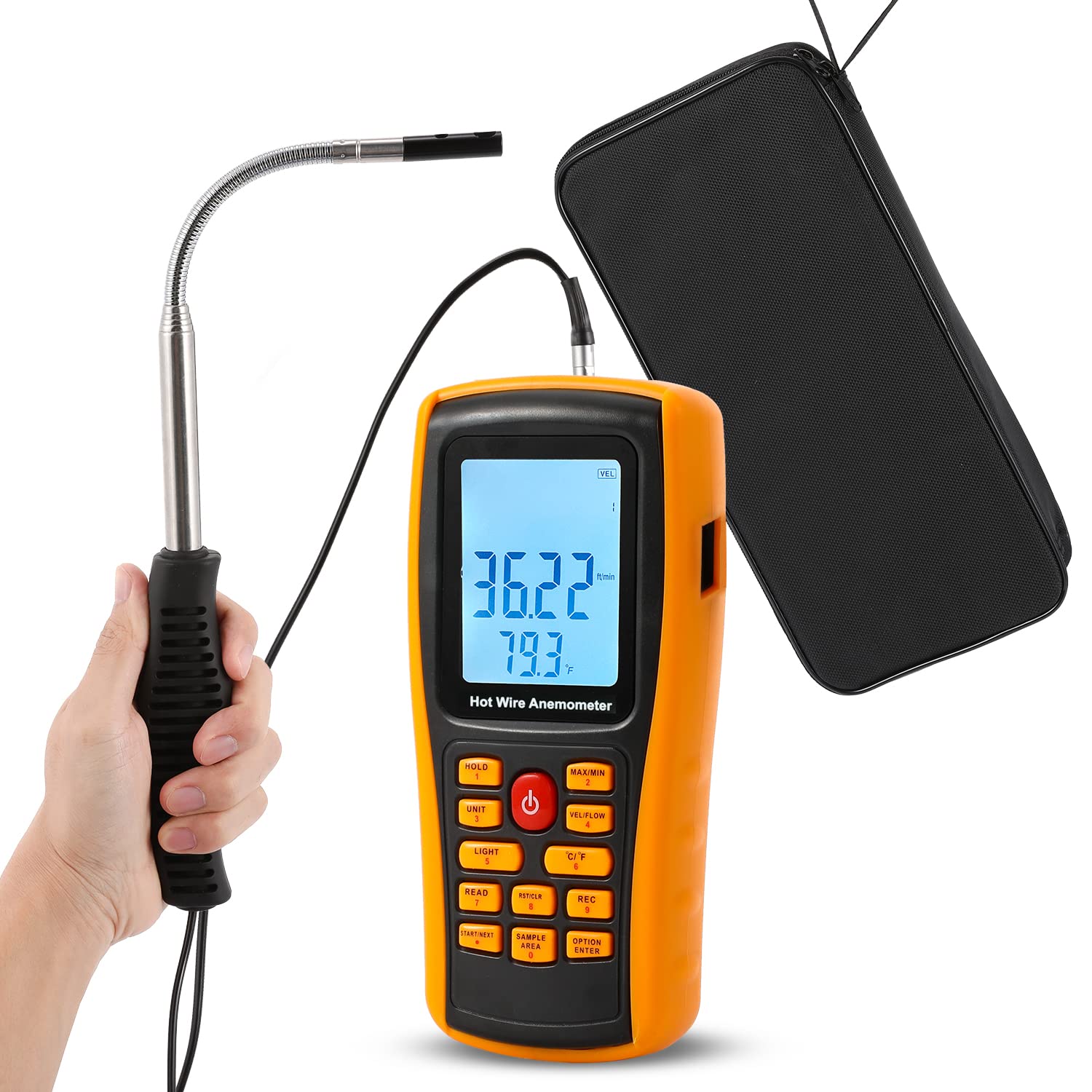 Bonvoisin Hotwire Anemometer Handheld CFM/CMM Air Flow Velocity Meter ...