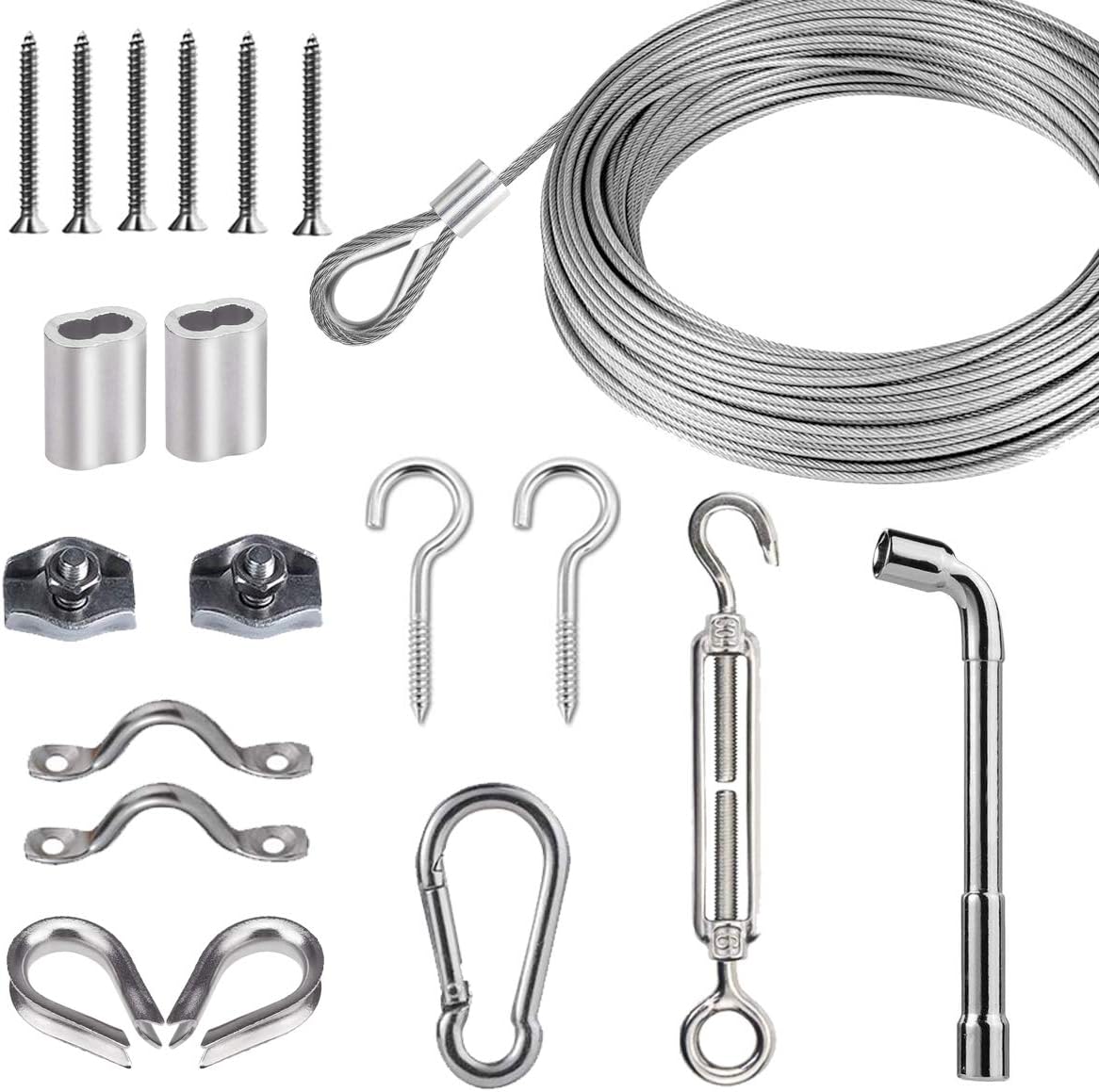String Light Hanging Kit 48 Feet Stainless Steel Cable 1/8 Coated ...
