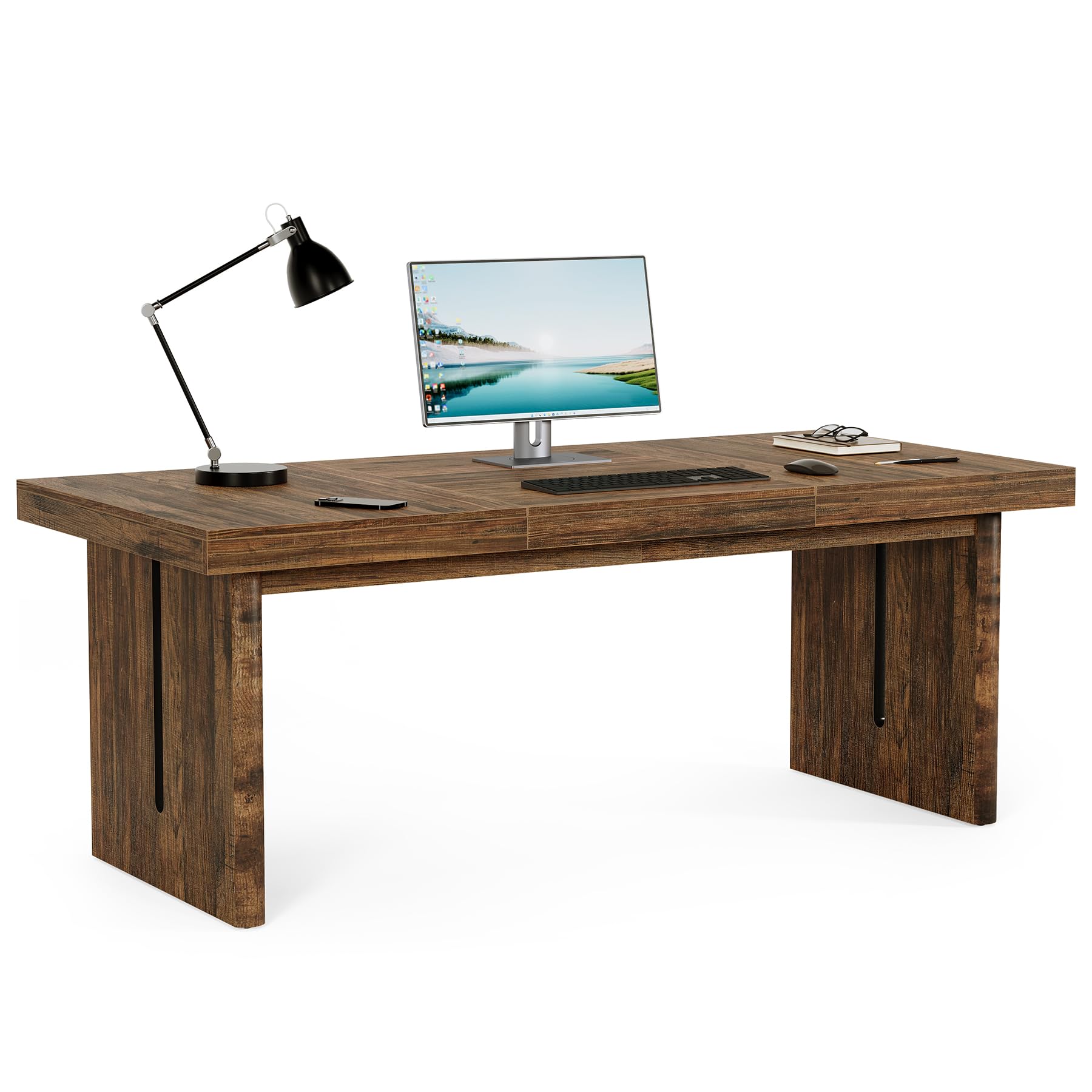 LITTLE TREE 70.8-Inch Large Office Desk, Long Farmhouse Computer Gaming ...