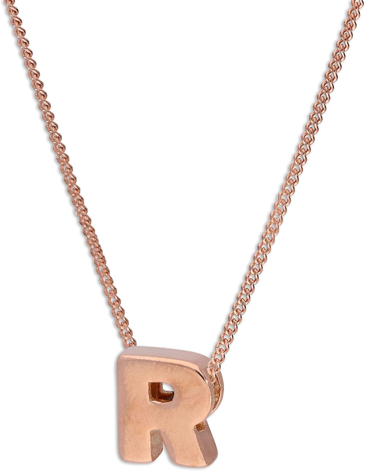 Rose Gold Dipped Sterling Silver Letter R Pendant on 14 Inches Chain ...