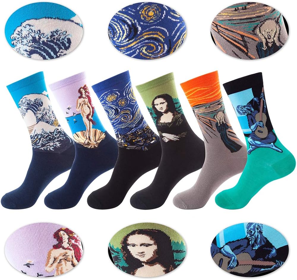 Deton Chaussettes Homme Fantaisie, 6 Paires Famous Paintings ImprimÉ ...