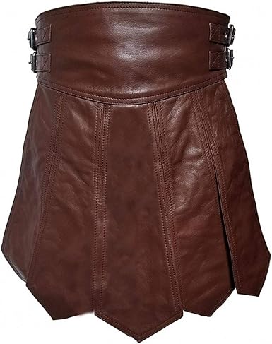 Amazon.com: Mens Real Brown Leather Roman Gladiator Kilt Set LARP Heavy ...