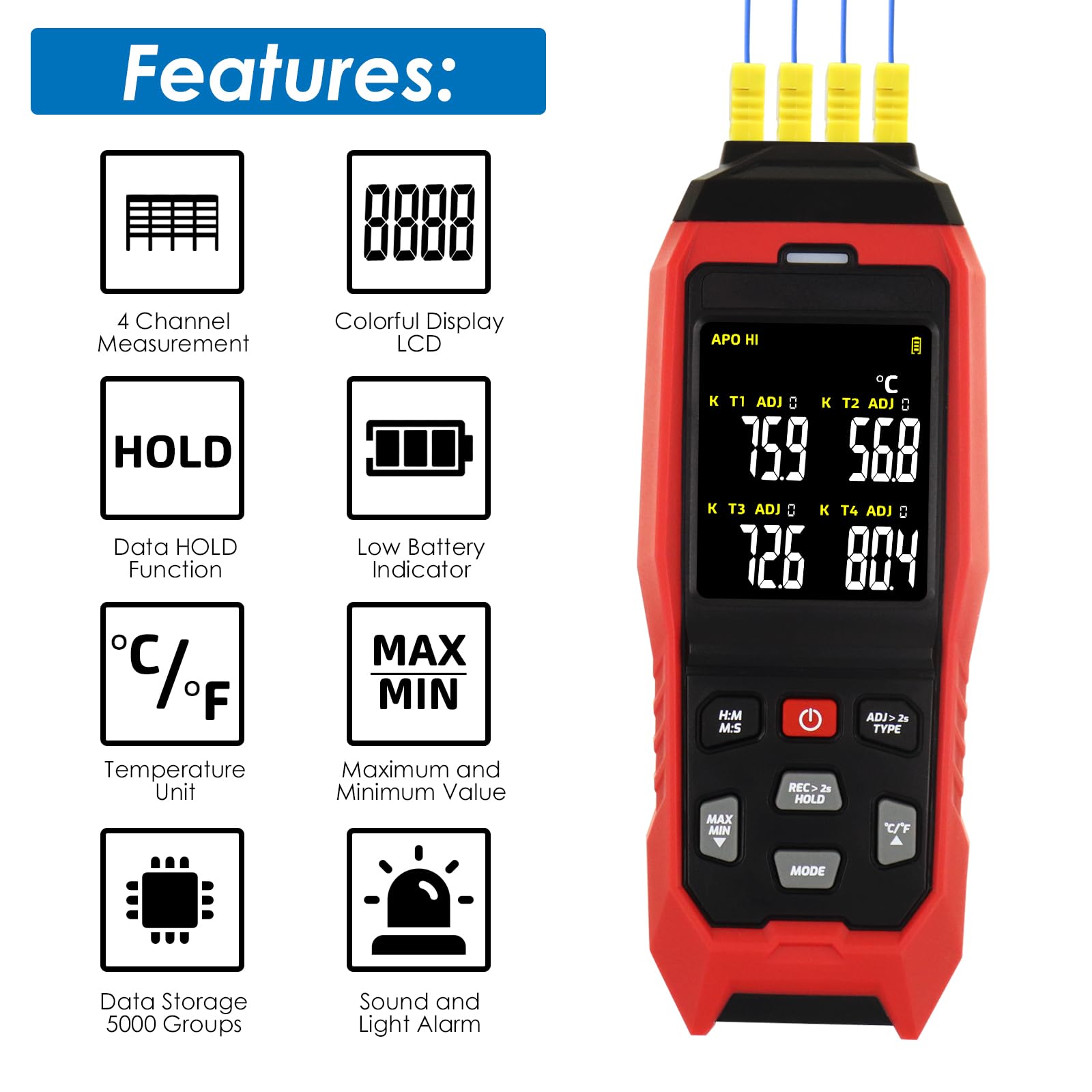 Mua 4-Channel Digital K Type Thermocouple Thermometer Data Logger ...