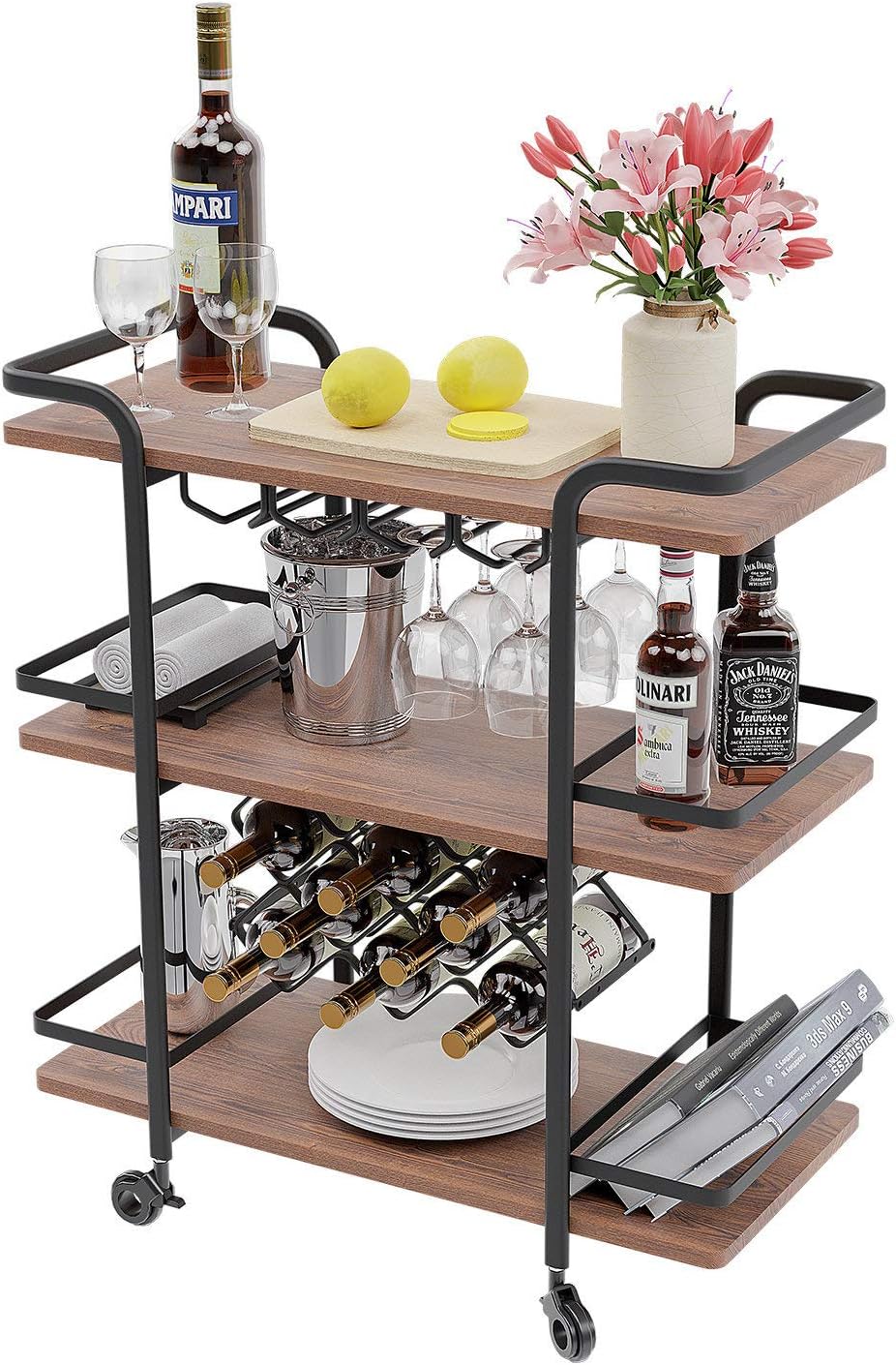 Amazon.com - Jubao Vintage Rolling Wine Trolley Kitchen Island Cart 3 ...