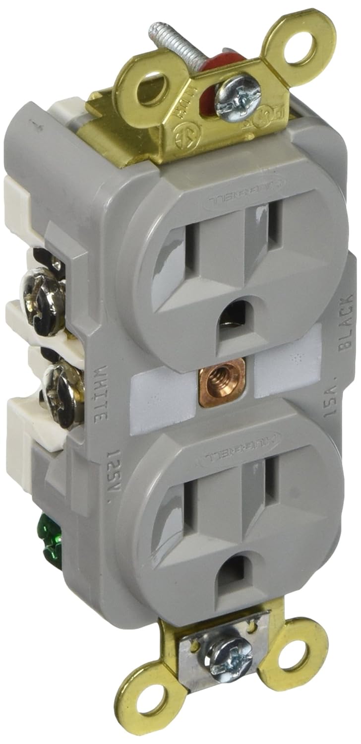 Hubbell HBL5262GY Duplex Receptacle, HD Industrial Grade, 15 amp, 125V ...