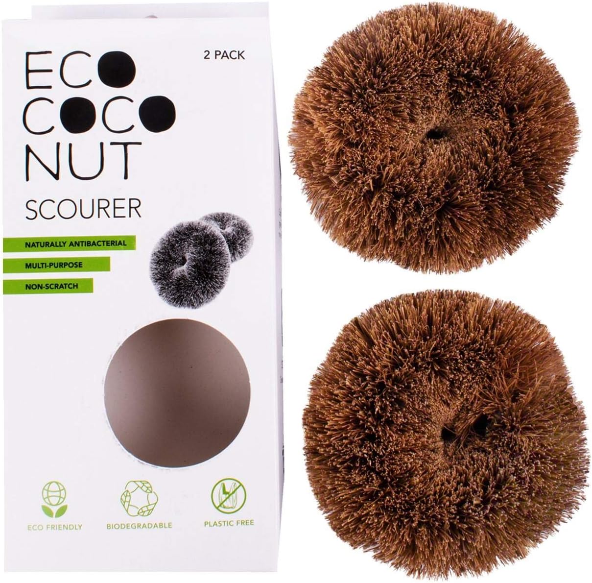 Eco Coconut Twin Pack Scourers, Natural, One Size - BigaMart