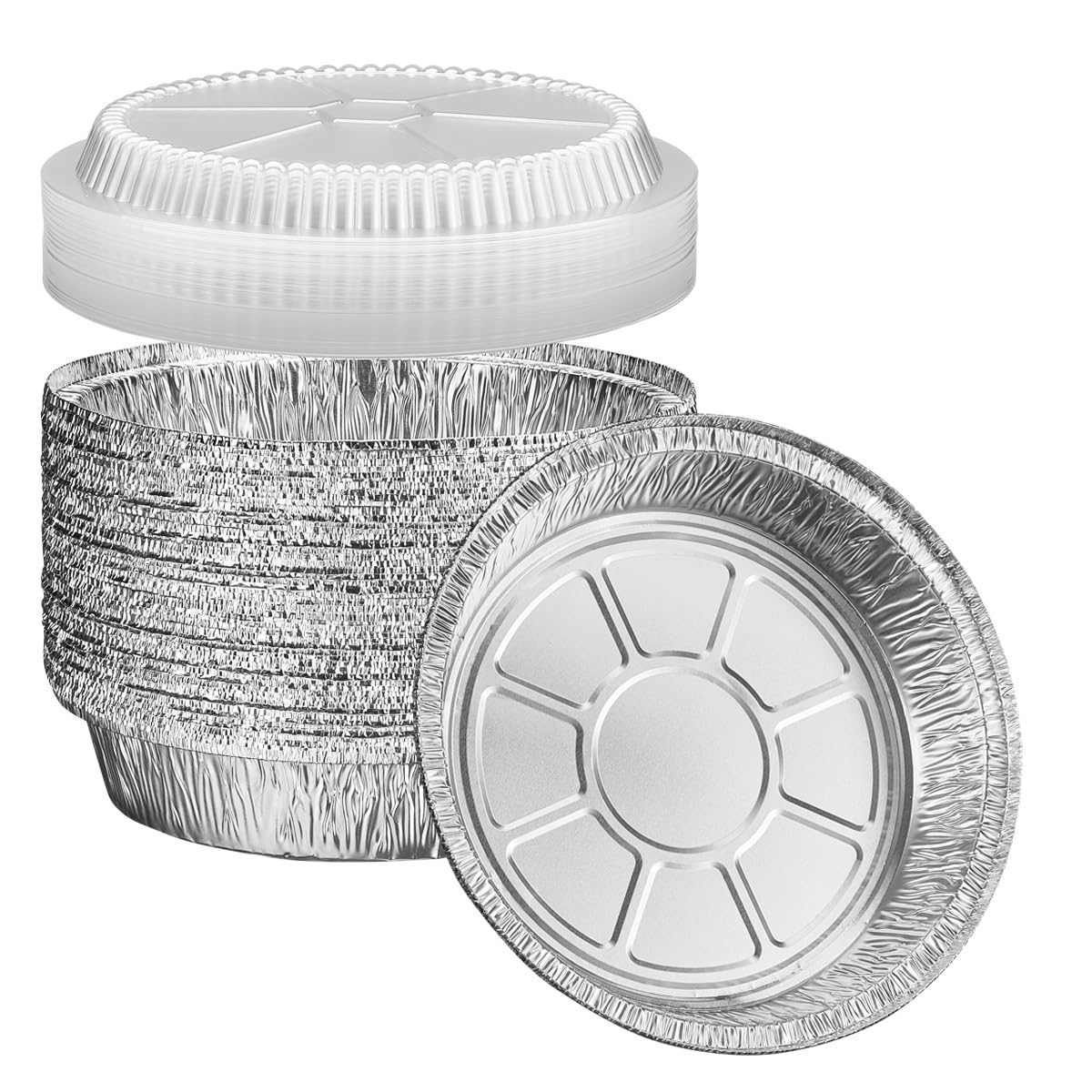 GUSTO [50 Count 9 Inch Disposable Round Aluminum Foil Pans with Clear ...