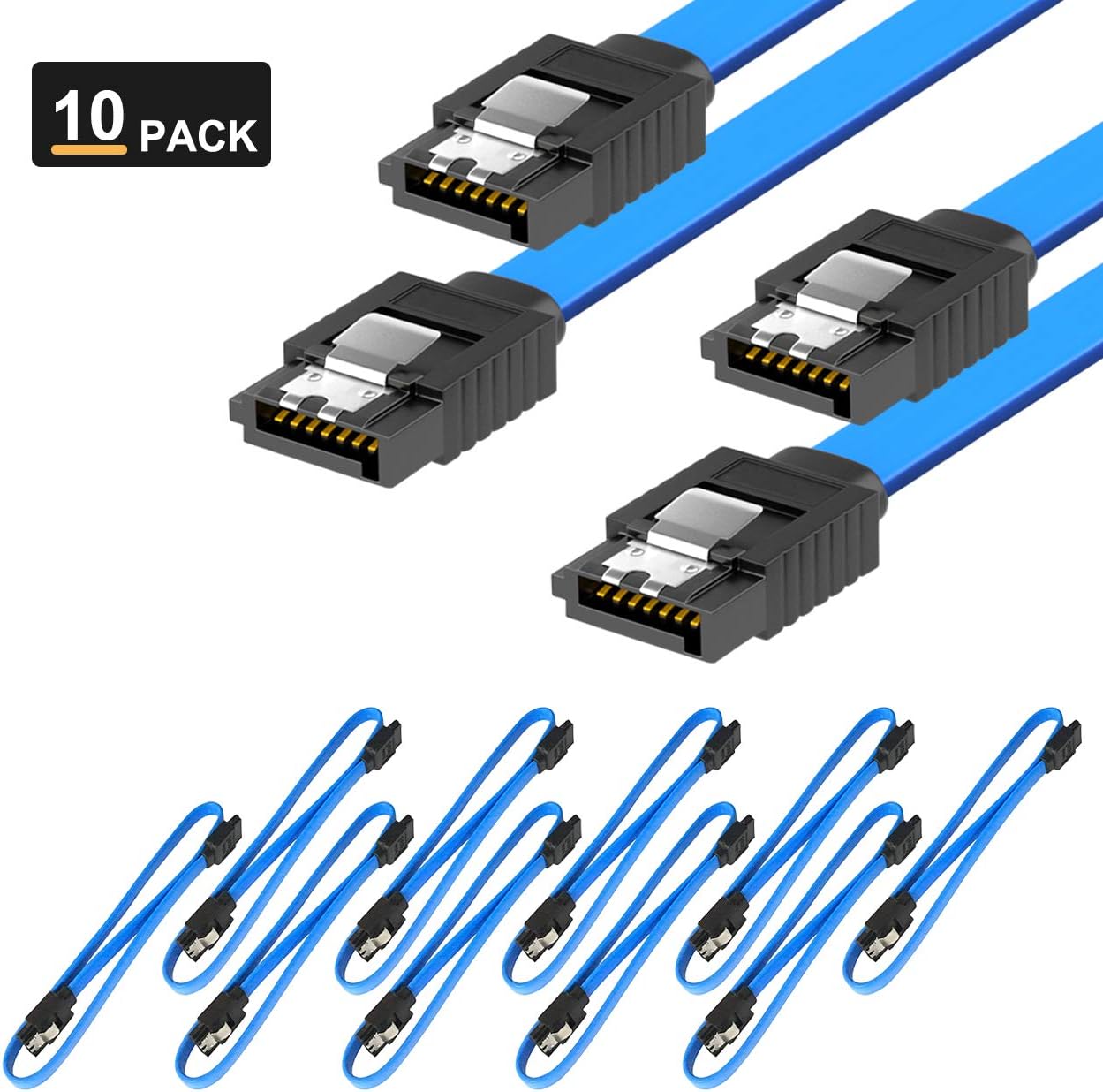 10 Pack 18 Inch SATA III 6.0 Gbps Cable with Locking Latch, Blue – BigaMart