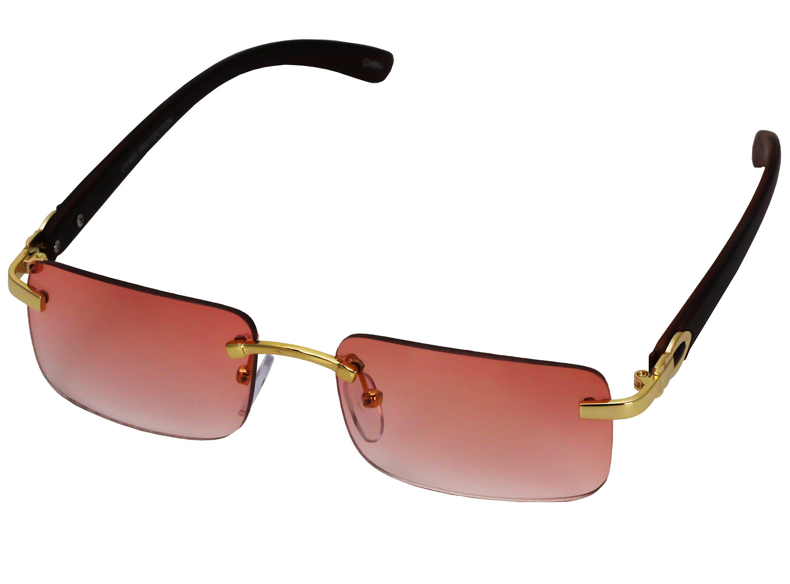 Elite Slim Rimless Rectangular Metal & Wood Art Aviator Sunglasses ...