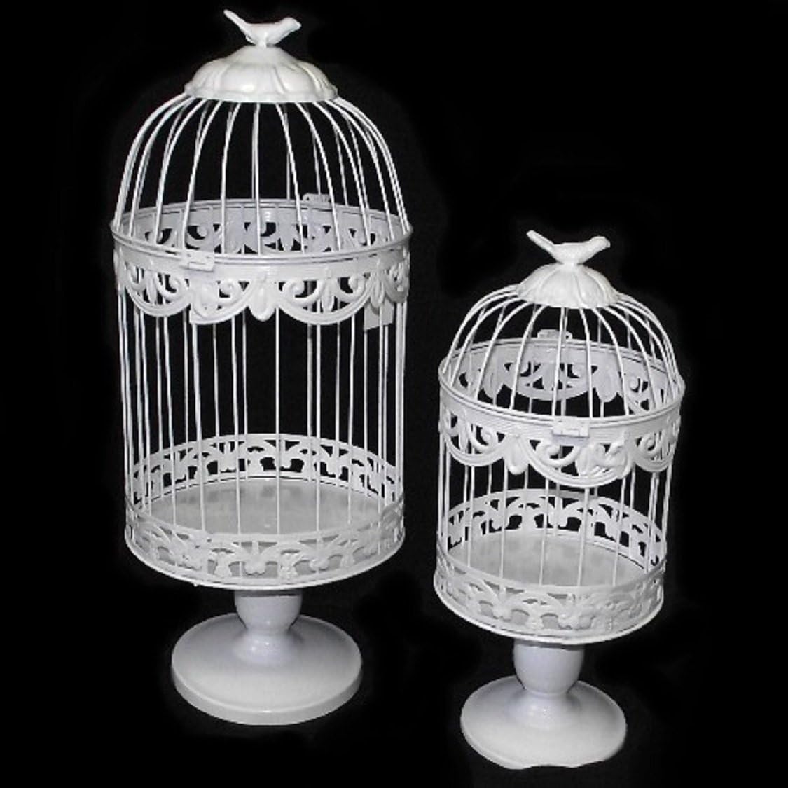 Amazon.com: Set Of Two White Metal Decorative Bird Cages On Stands ...