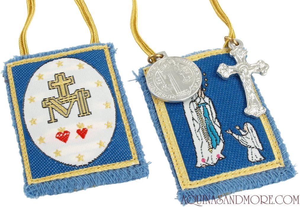 Amazon.com: Blue Immaculate Conception Scapular with Two Hearts on ...