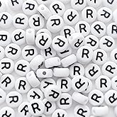 Amazon.com: Ludthaw 100PCS Letter Beads,4X7mm Acrylic White Round ...