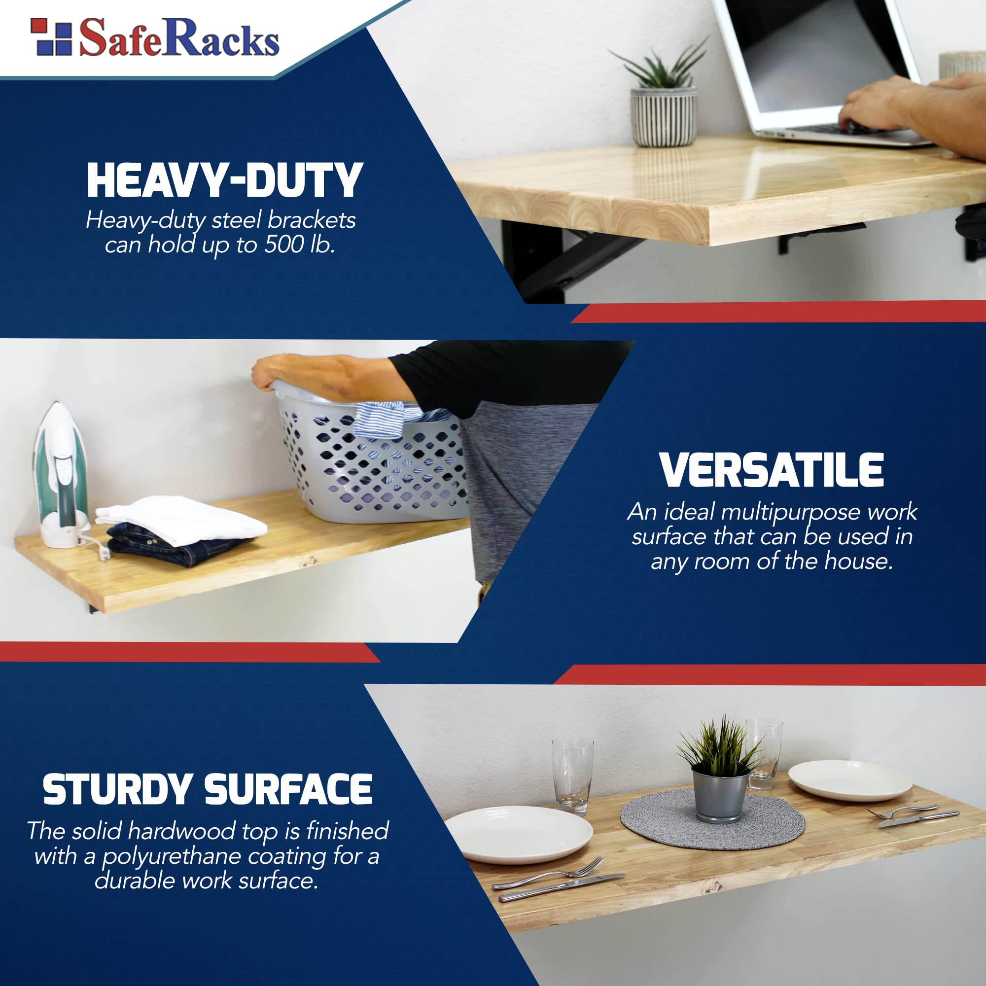 Mua SafeRacks Heavy Duty Wall Mounted Folding Table | Collapsible ...