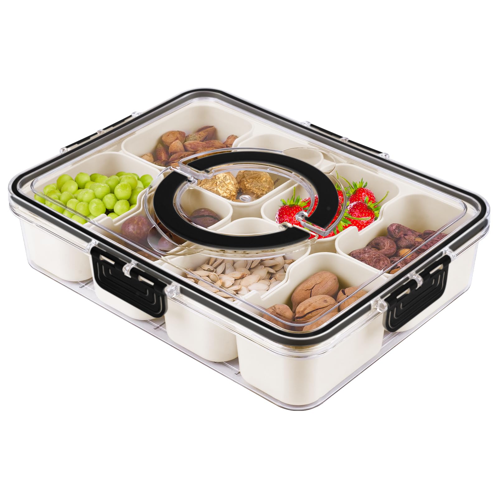 Divided Serving Tray with Lid & Handle - Portable Snackle Box ...