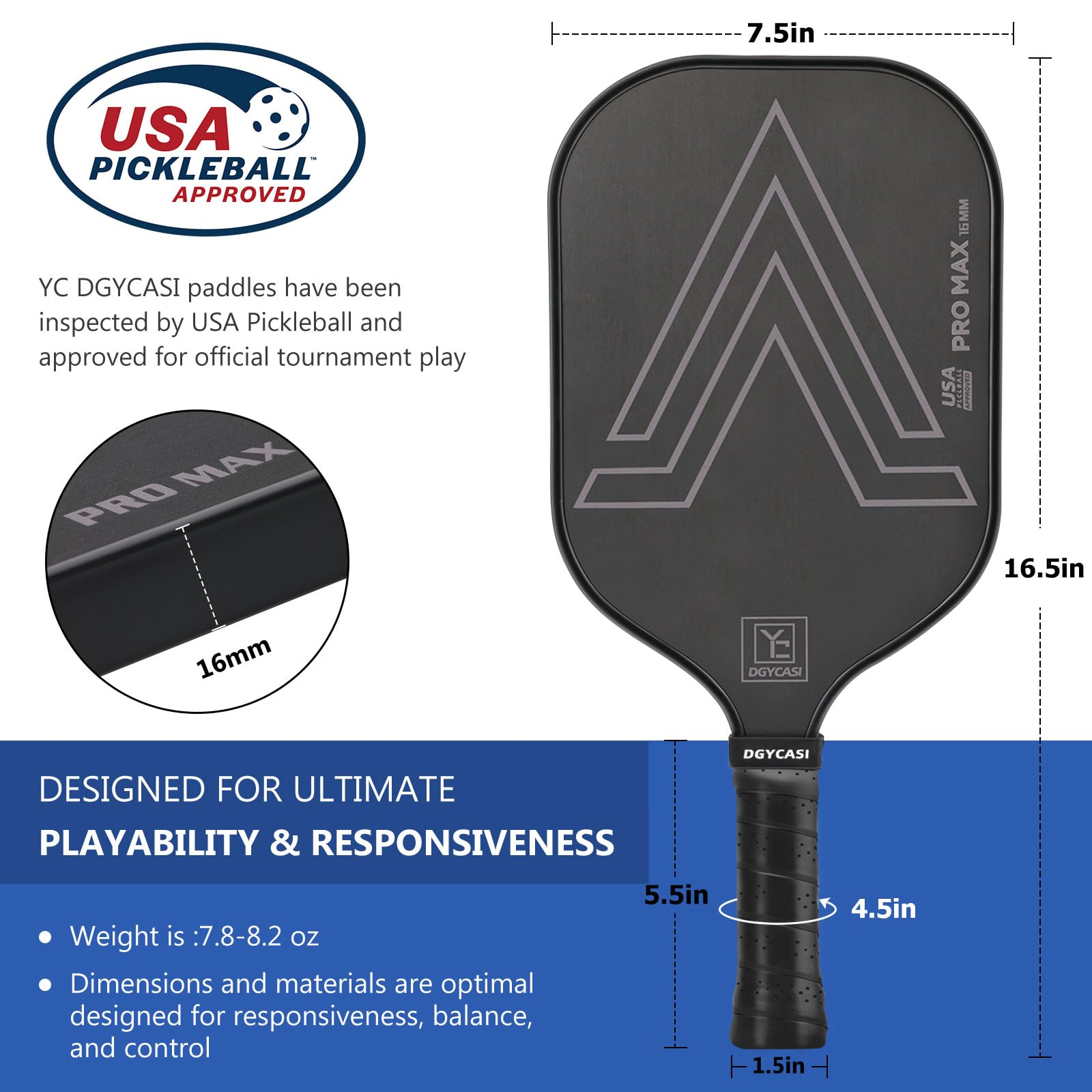 Mua YC DGYCASI 16mm Pickleball Paddles Professional, 2024 USAPA ...