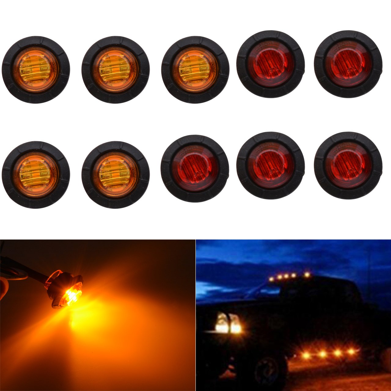 TUINCYN 3/4 Inch Amber + Red Round LED Indicator Light Bulbs Bullet ...