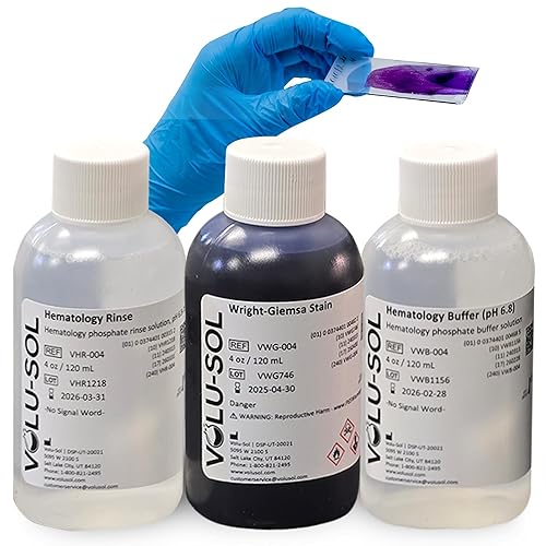 Volu-Sol Wright Giemsa Stain Pack (Wright Giemsa, Buffer, Rinse) Romanowsky Stain for Blood ...