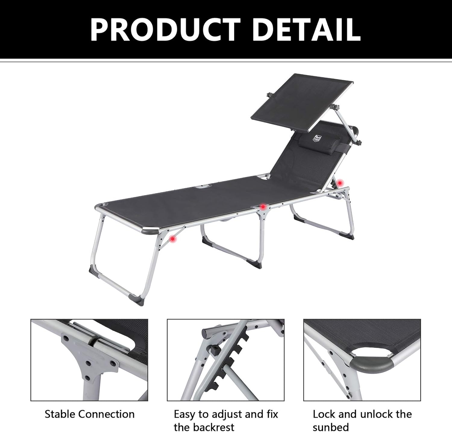 Timber Ridge XL Folding Sun Lounger Portable Camping Sunbed Reclining ...