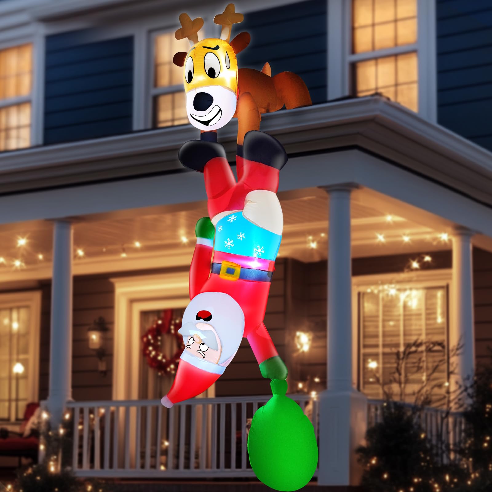 8 Ft Christmas Inflatables Reindeer and Climbing Santa Claus, Funny ...
