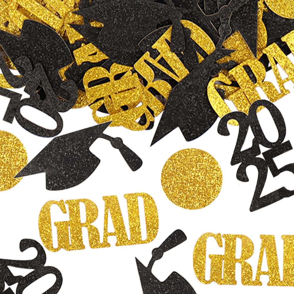 Hying 200PCS Graduation Confetti 2025 for Table, Gold Black Sequins ...