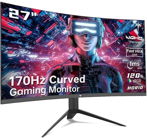 KTC 27 inch Gaming Monitor, 1440P Curved Monitor, 170Hz, 144Hz, 2K ...
